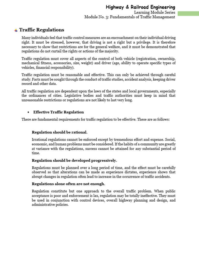 Module - 3 - Traffic REgulation Traffic Signs and Road Markings | PDF ...