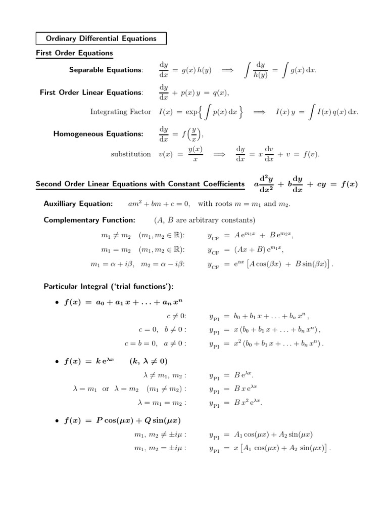 Formula Sheet | PDF | Mathematical Physics | Subtraction