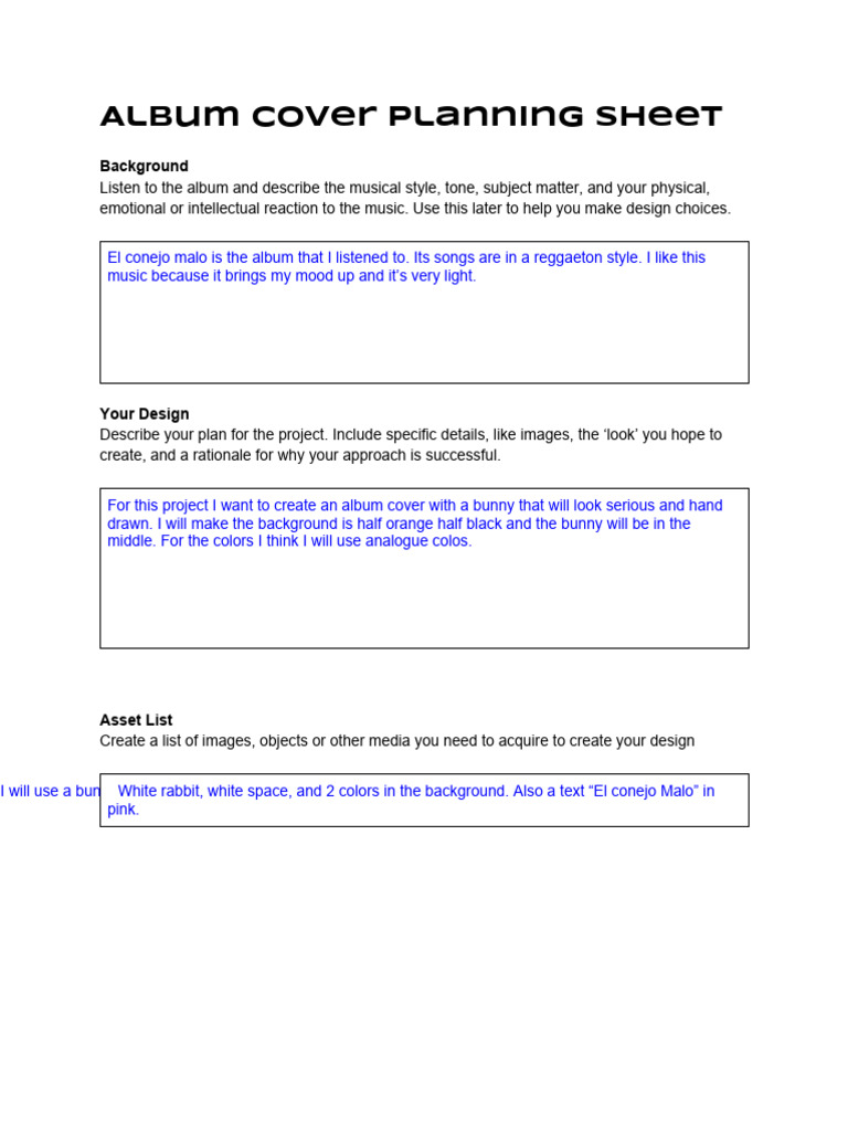 copy of album cover planning sheet | PDF