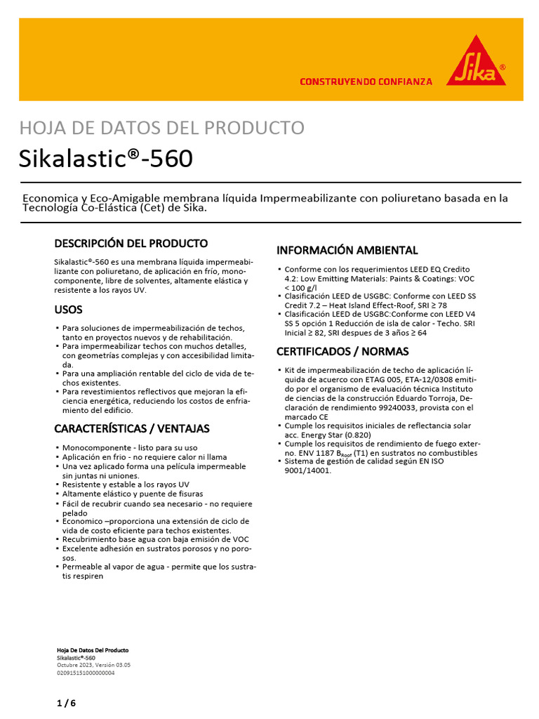 Sikalastic - 560 | PDF | Ciencias fisicas | Química