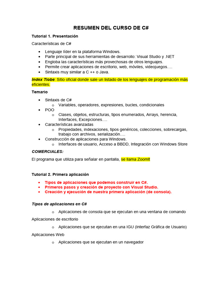 Curso Básico de C#: Guía Completa | PDF | C Sharp (lenguaje de programación) | Lenguaje de ...