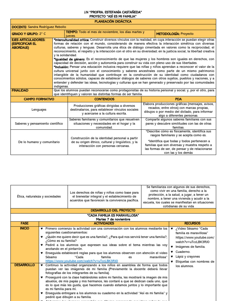 Proyecto Así Es Mi Familia | PDF