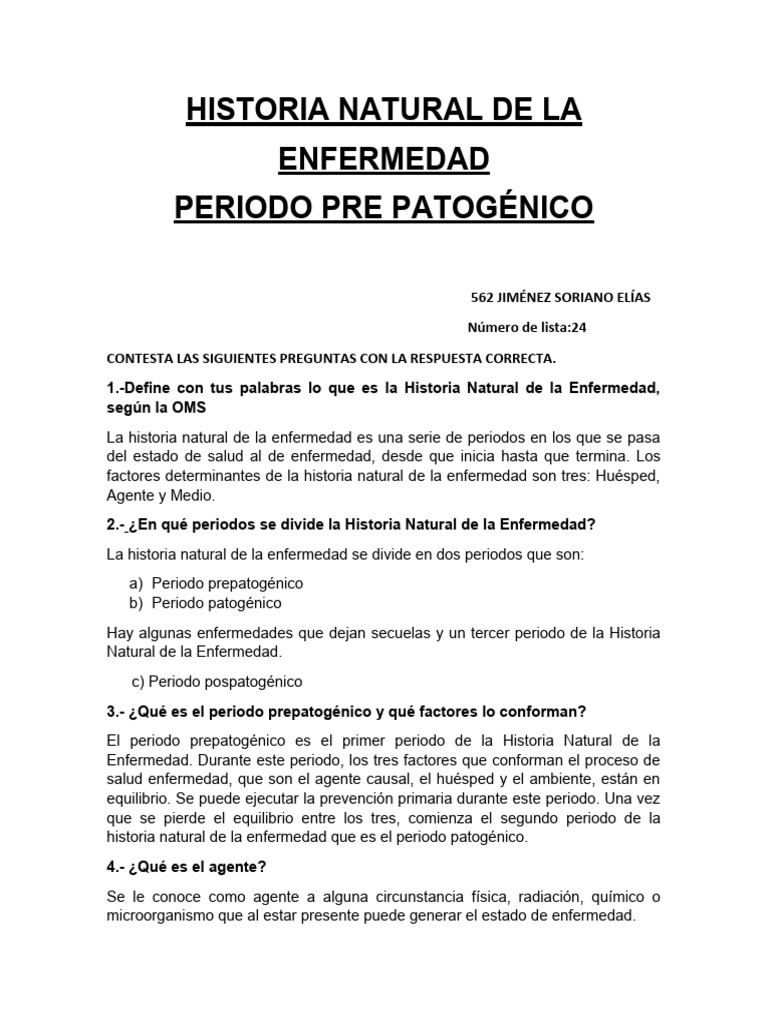 Periodo Prepatogénico en Enfermedades | PDF | Infección ...