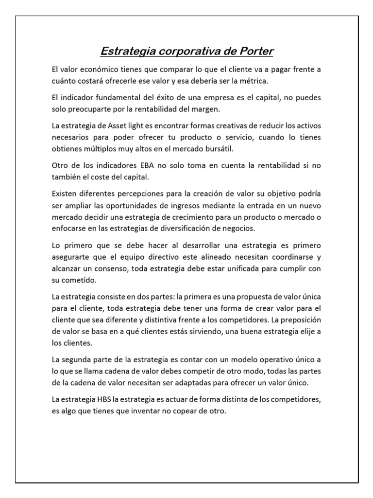 Estrategia Corporativa de Porter | PDF | Business | Ventaja competitiva
