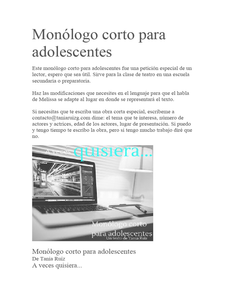 Monólogo Corto para Adolescentes | PDF
