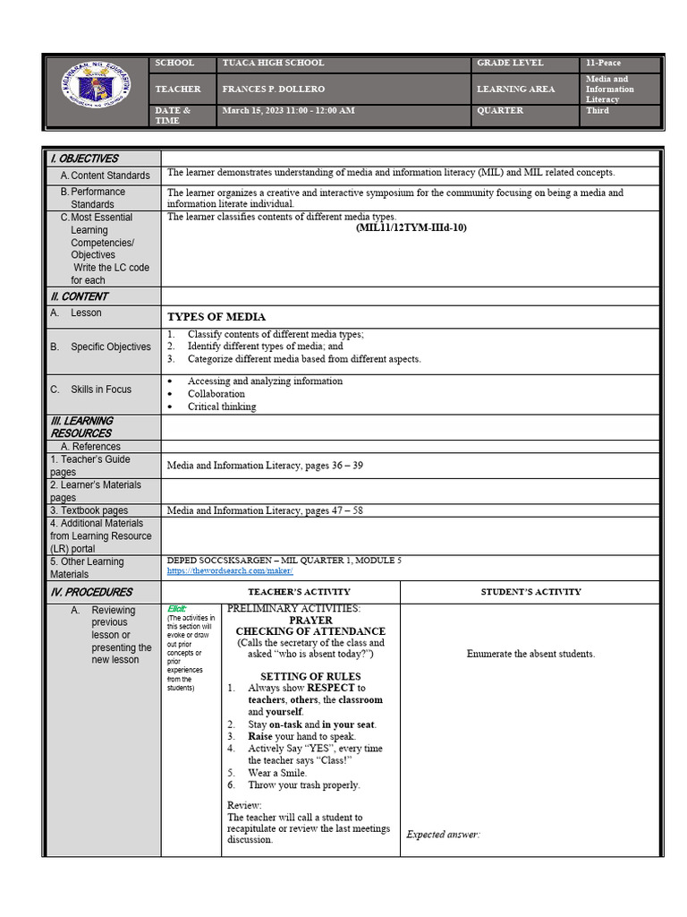 Media Literacy Lesson Plan Overview | PDF | Mass Media | Learning
