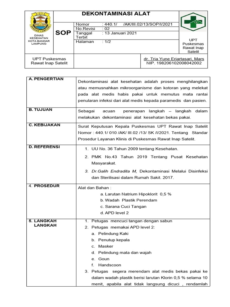 Sop Dekontaminasi | PDF