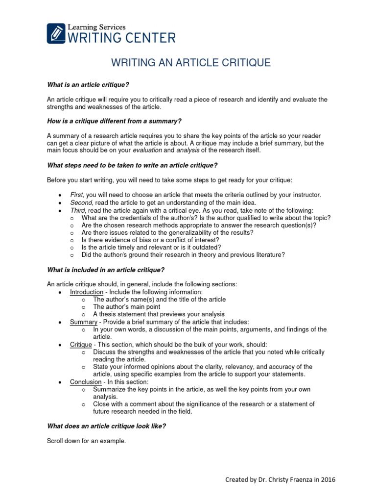 Writing An Article Critique | PDF | Cognition | Methodology