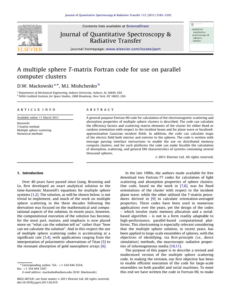 Fortran Code for Parallel T-Matrix Sphere Scattering | PDF | Cross Section (Physics) | Parameter ...