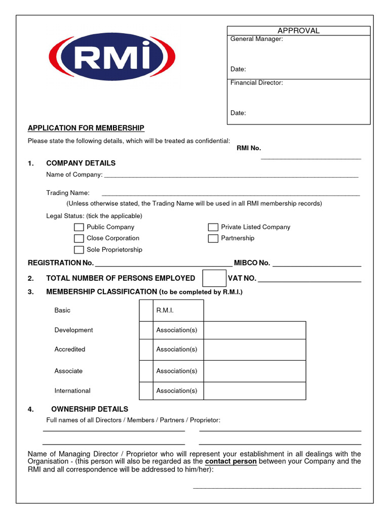 Application Form 2021 RMI Membership | PDF | Car | Vehicles