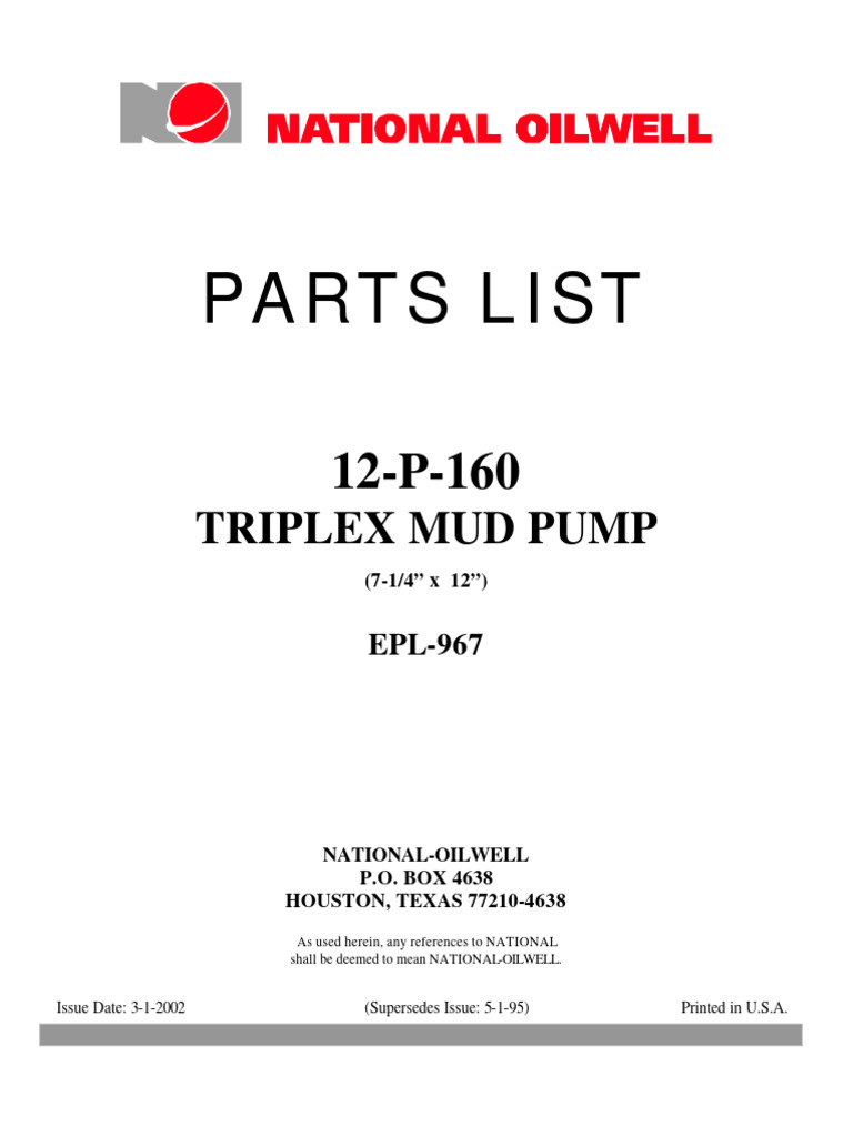 PARTS LIST - TRIPLEX MUD PUMP - 12P160 Pump - PL | PDF