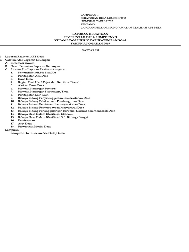 Format Lampiran Perdes LPJ (Ralisasi APBDes, CALK, Program Masuk Desa ...