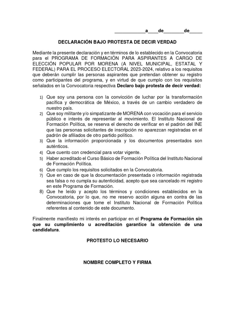 Declaracion Bajo Protesta de Decir Verdad | PDF | Derecho