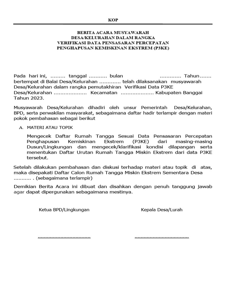 Ba Musyawarah Desa Dan Kelurahan Data P3ke | PDF