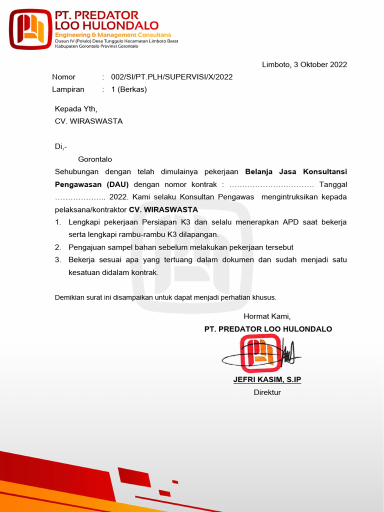 Plh_01. Surat Instruksi | PDF