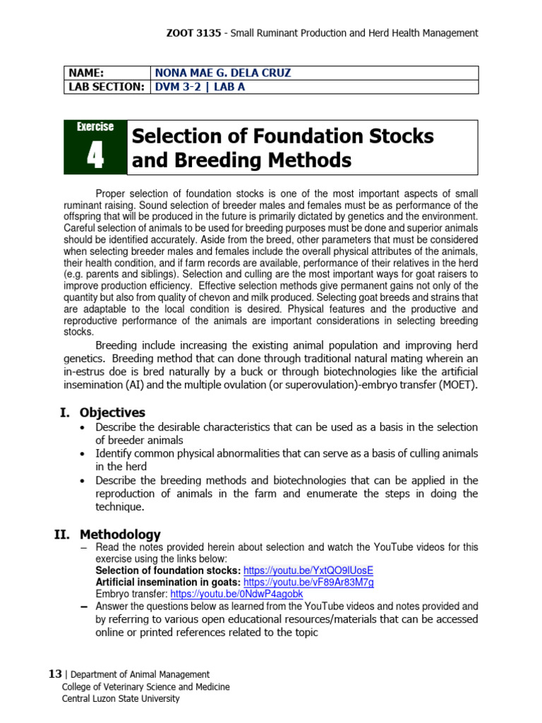 Selection of Foundation Stocks and Breeding Methods | PDF | Selective ...