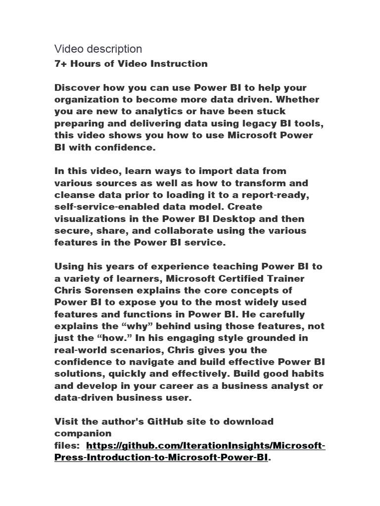 Introduction To Microsoft Power BI | PDF | Microsoft Excel | Data