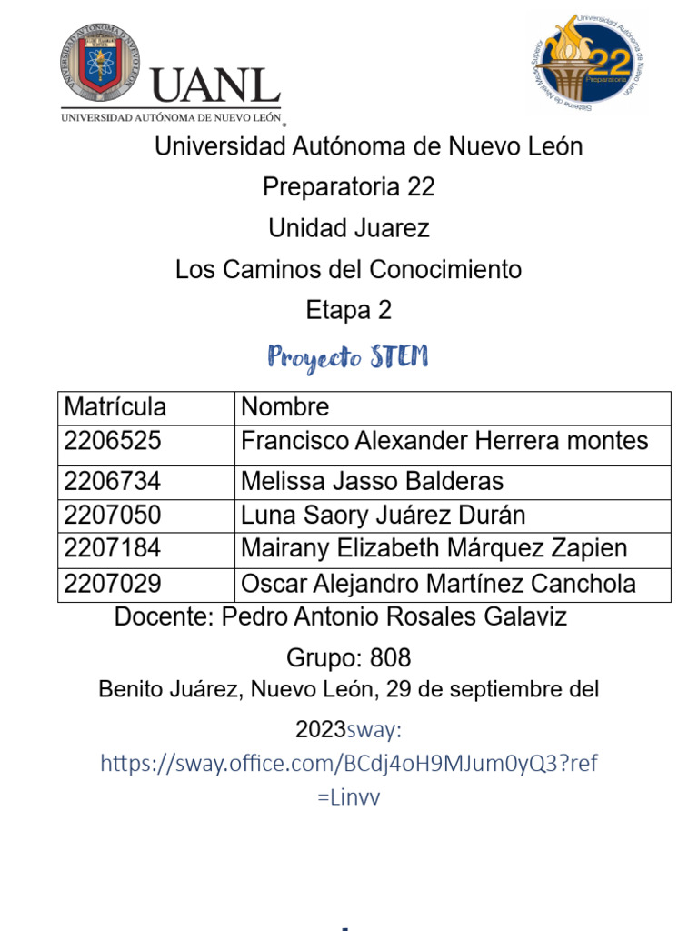 Proyecto STEM: Sway: Linvv | PDF