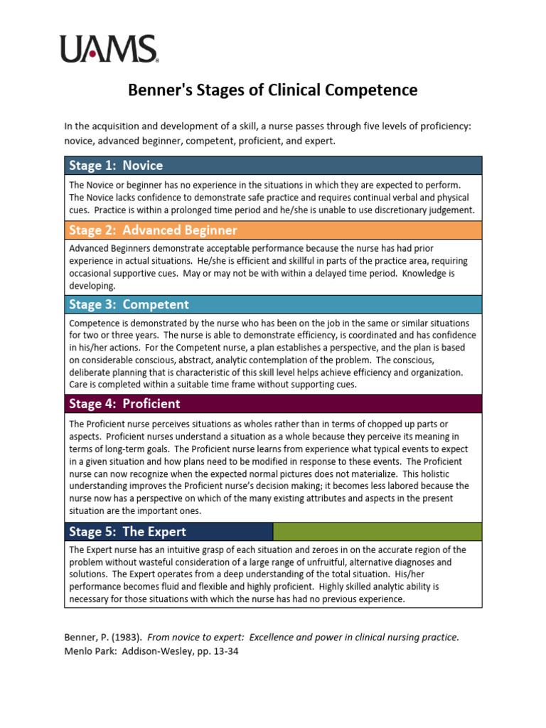 Benners Stages of Clinical Competence | PDF | Expert | Nursing