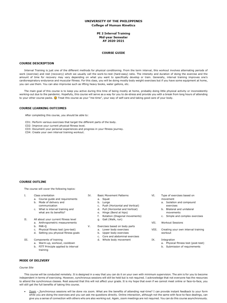 Course Guide | PDF | Physical Fitness | Physical Exercise