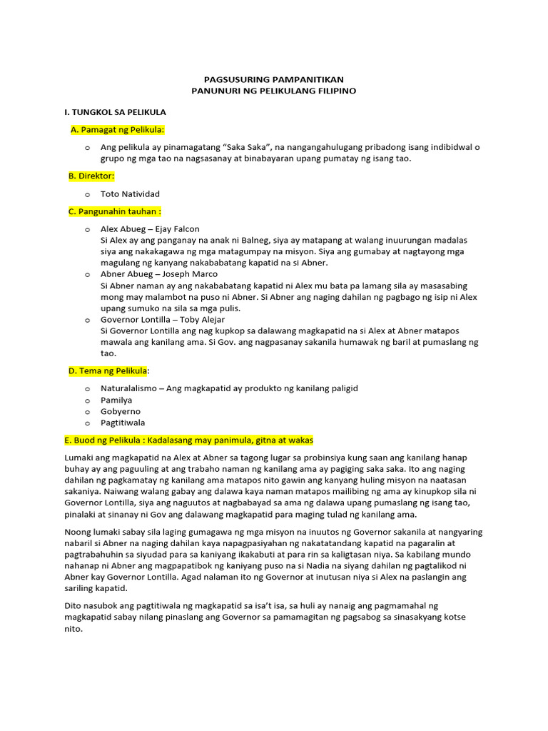 Pagsusuri NG Pelikula Pormat | PDF