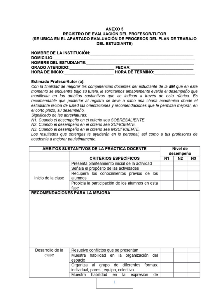 Anexo 5 Evaluación de La Tutora Hacia La Estudiante | PDF | Evaluación | Comunicación humana