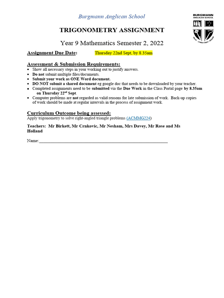 Trigonometry Assignment Finalll | PDF | Trigonometry | Logic