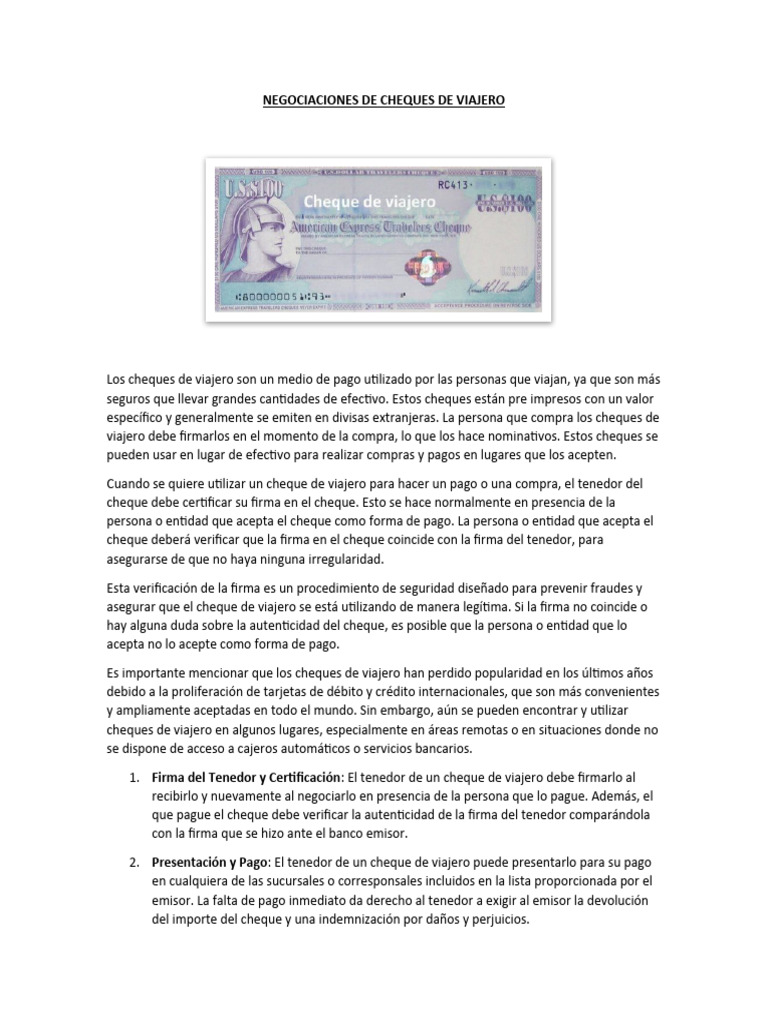 Negociaciones de Cheques de Viajero | PDF | Cheque | Bancos