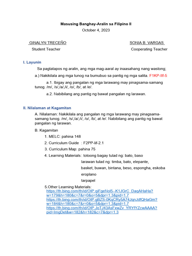 Lesson Plan in Filipino-10-5-23-Ginalyn | PDF
