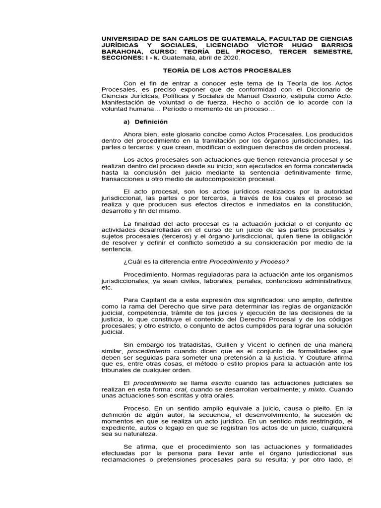 TEORÍA DE LOS ACTOS PROCESALES 2020. | PDF | Ley procesal | Jurisdicción