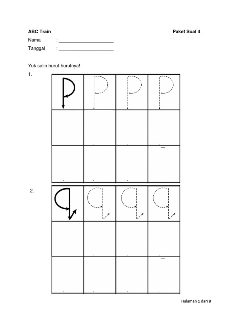 Latihan Menulis Huruf P dan Q | PDF