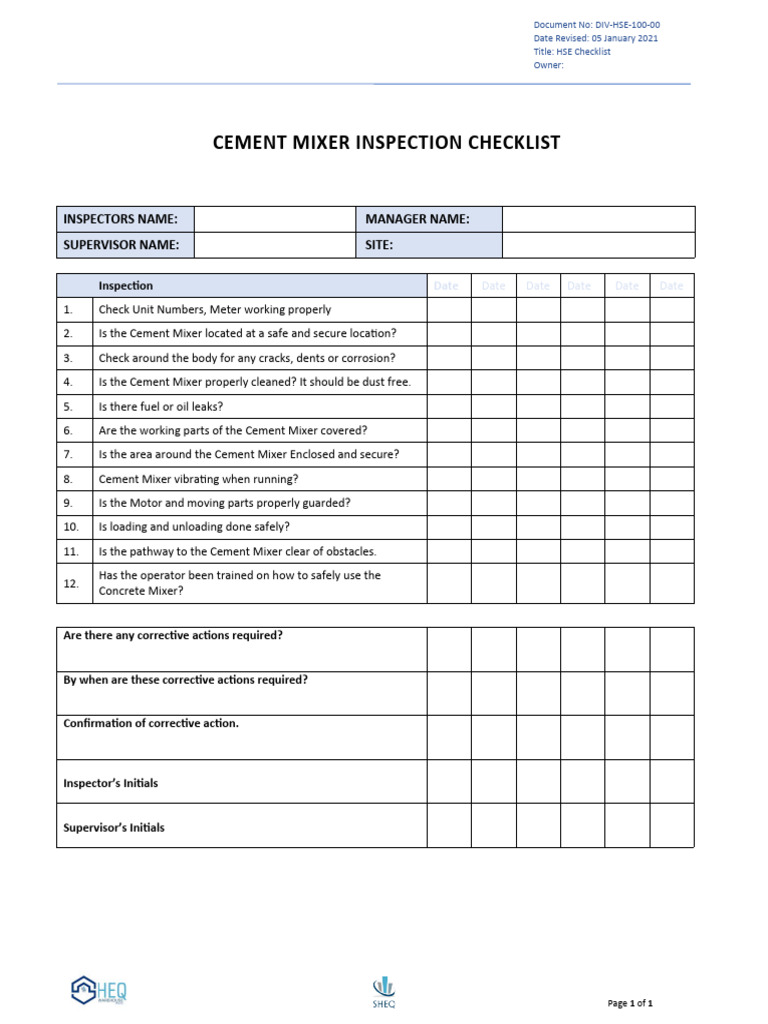 Checklist - Concrete Mixer - 2021 | PDF