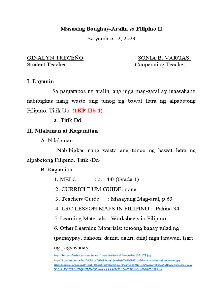 Lesson Plan in Filipino 09-15-23-Ginalyn | PDF