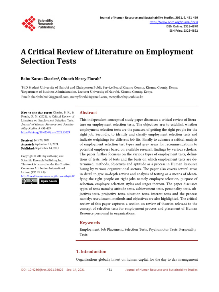 A Critical Review of Literature On Employment | PDF | Attitude ...