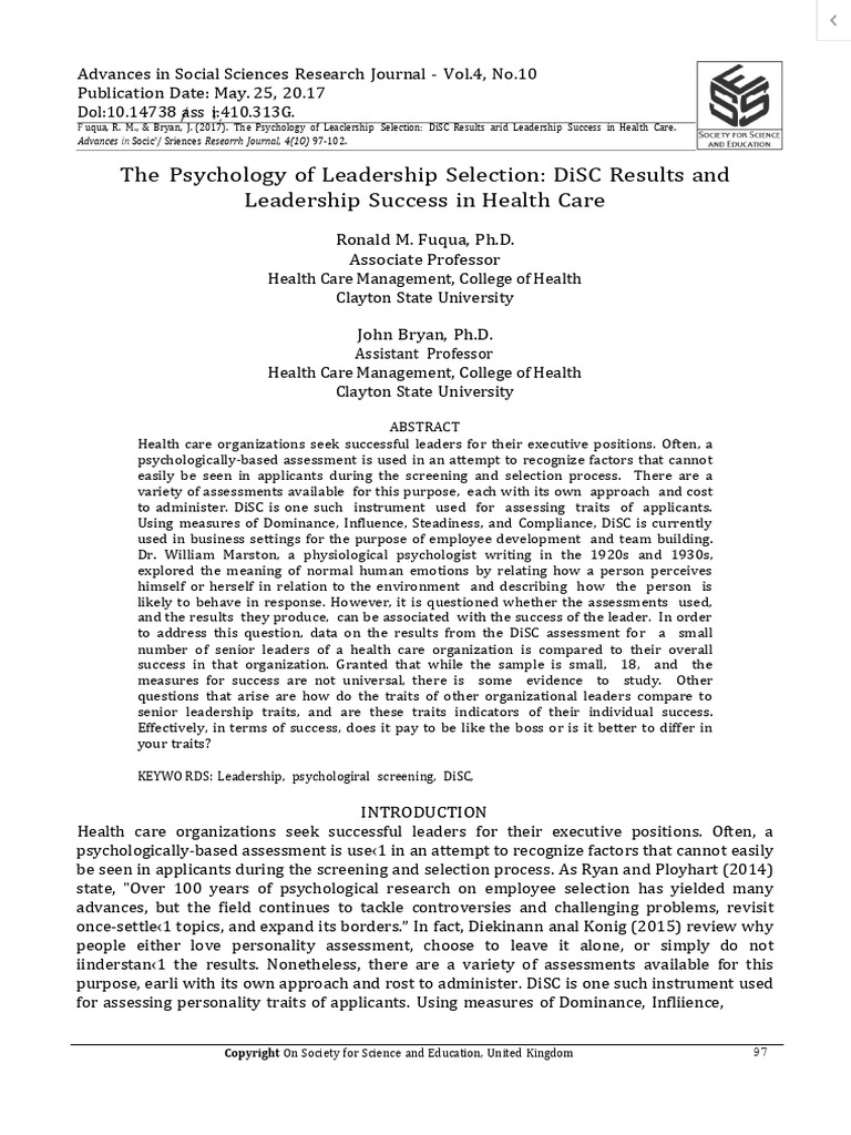 View of The Psychology of Leadership Selection - DiSC Results and ...