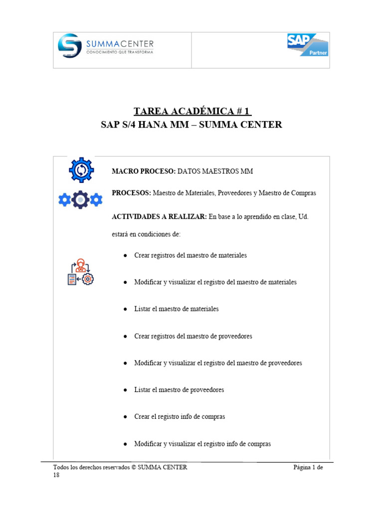 Tarea No. 1 SAP S4HANA MM (SUMMA CENTER) | PDF | Software | Informática