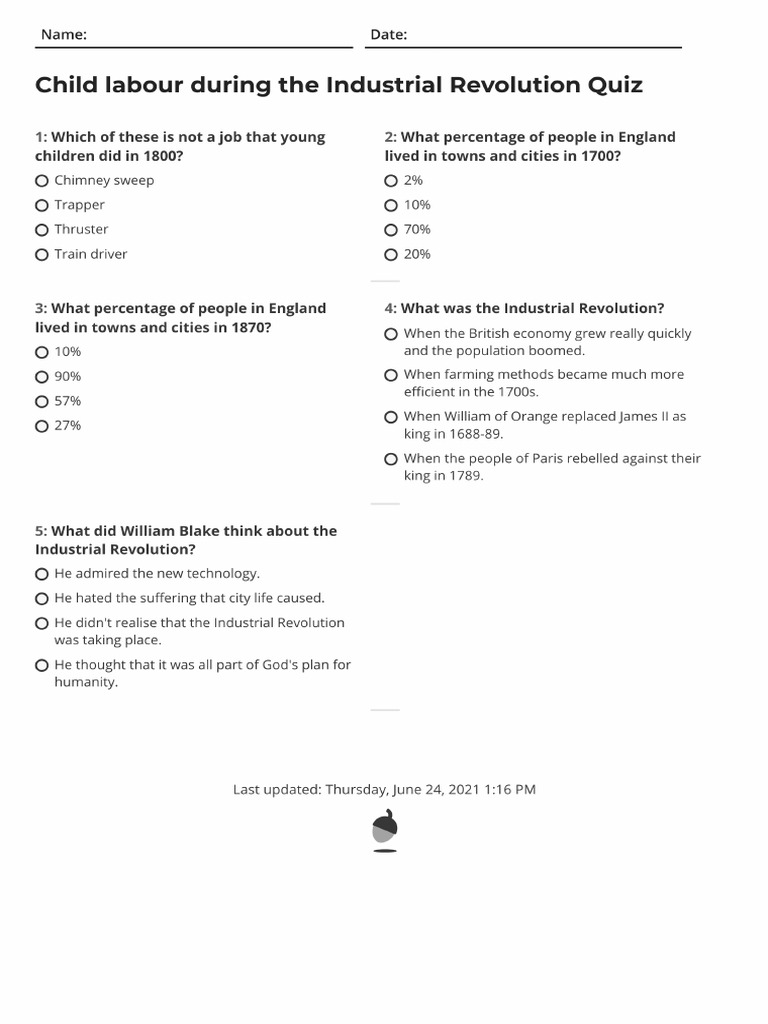 Child Labour During The Industrial Revolution 6gup2r Exit Quiz ...