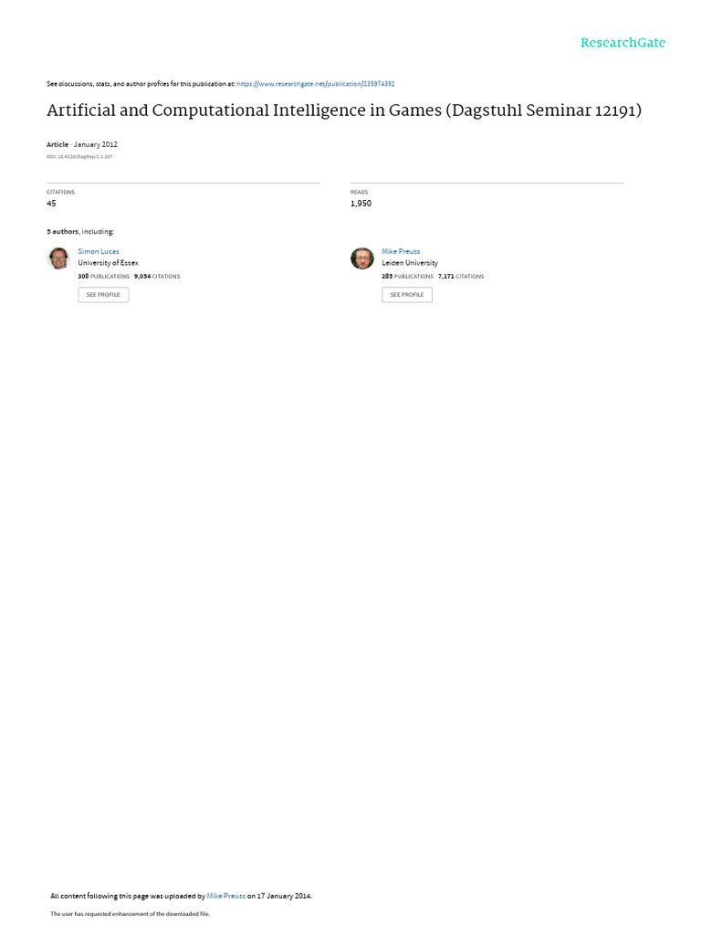 Artificial and Computational Intelligence in Games | PDF | Artificial ...