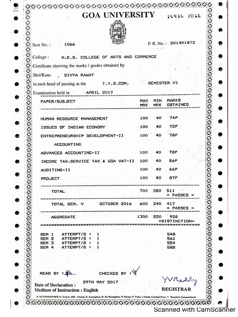 BCom Marksheet | PDF