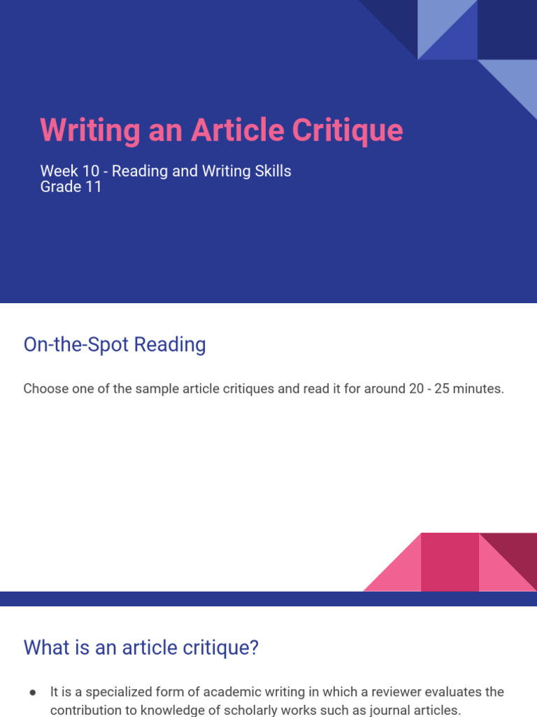 Writing An Article Critique | PDF | Critique | Cognition