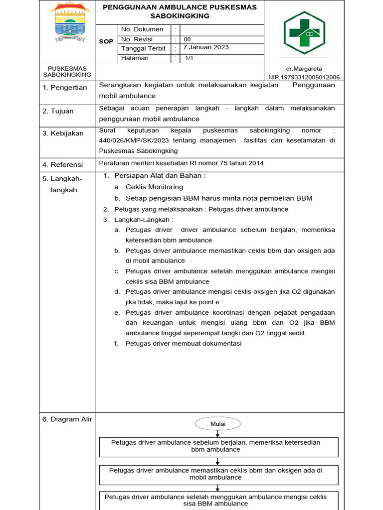 SOP Penggunaan Ambulance Puskesmas | PDF