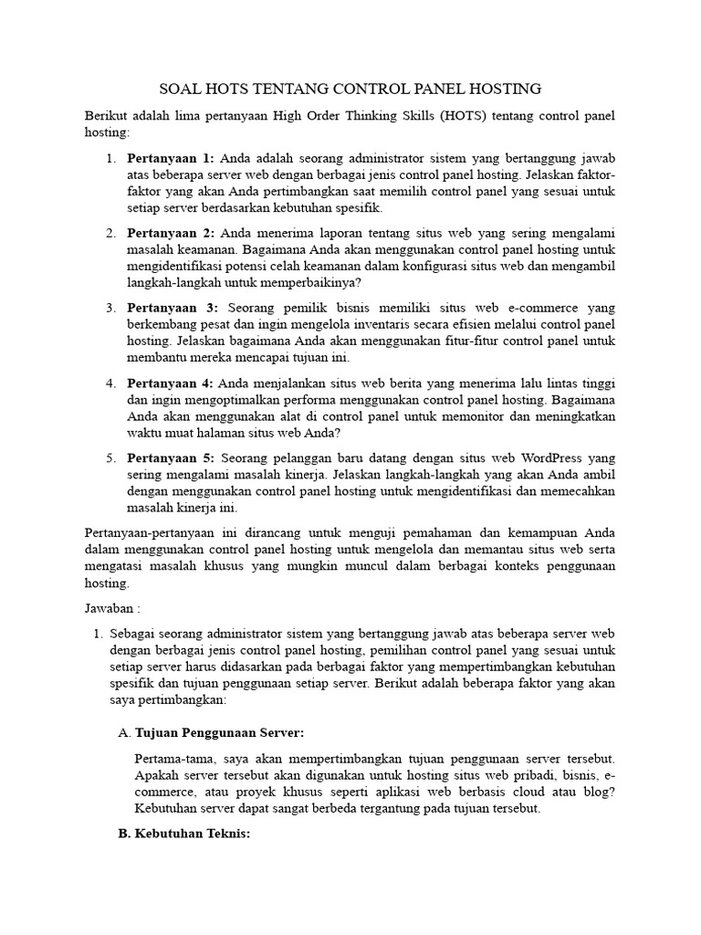 Soal Hots Tentang Control Panel Hosting | PDF