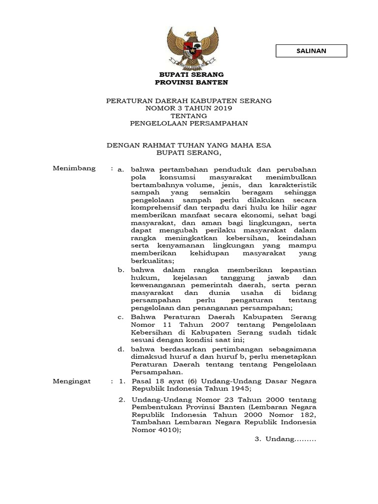 Perda - 3 - 2019 Sampah | PDF