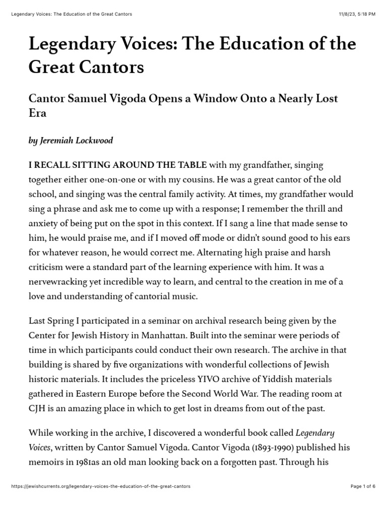 Education of Great Cantors Unveiled | PDF | Jews And Judaism ...