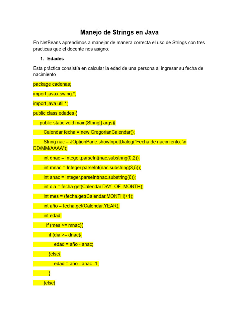 Manejo de Strings en Java | PDF | Programación orientada a objetos | Ingeniería Informática
