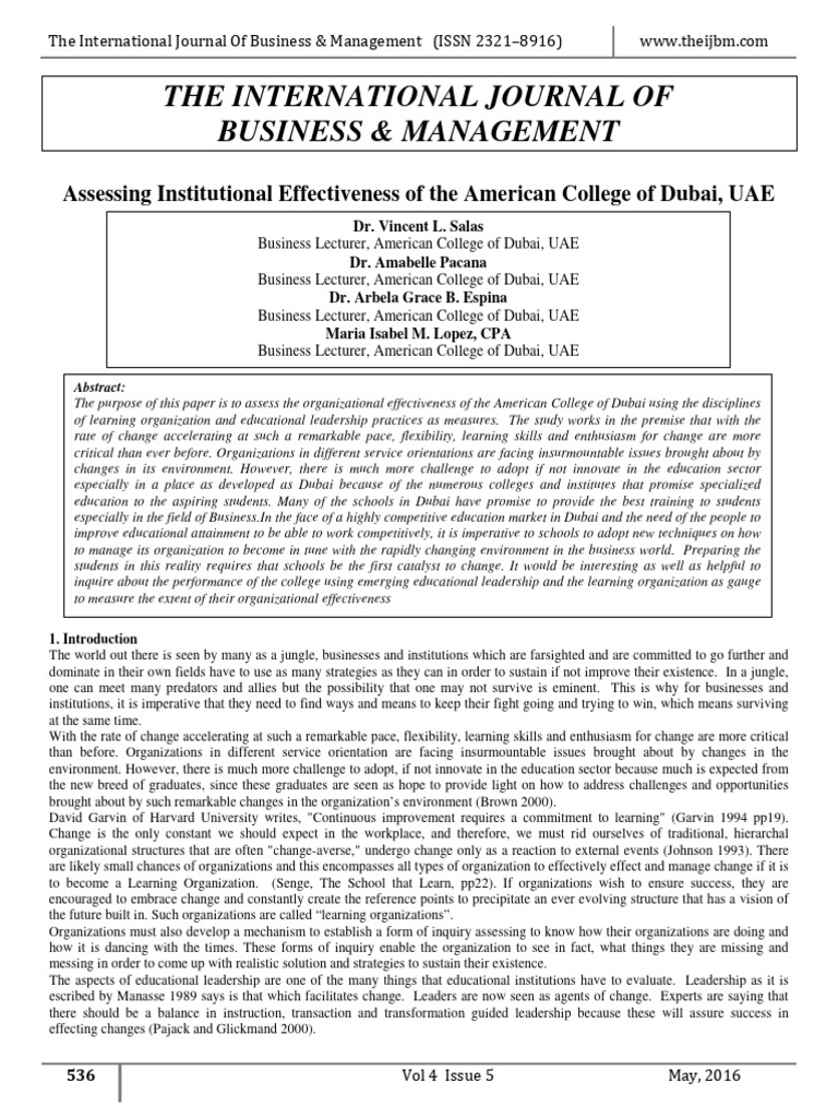 Assessing Institutional Effectiveness of The American College of Dubai, UAE | PDF | Survey ...