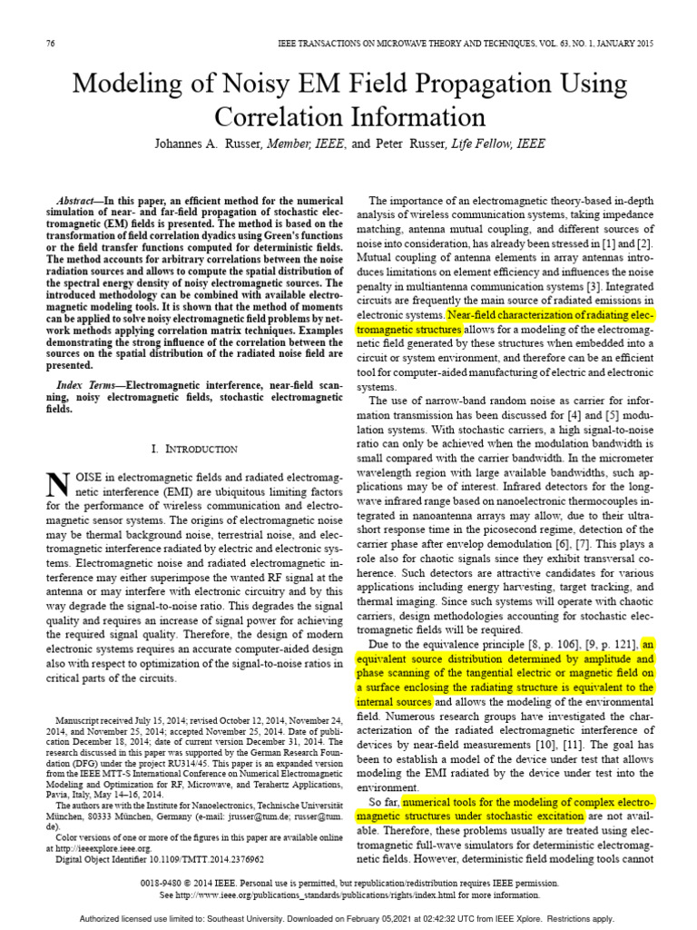 Modeling Of Noisy Em Field Propagation Using Correlation Information Pdf Spectral Density