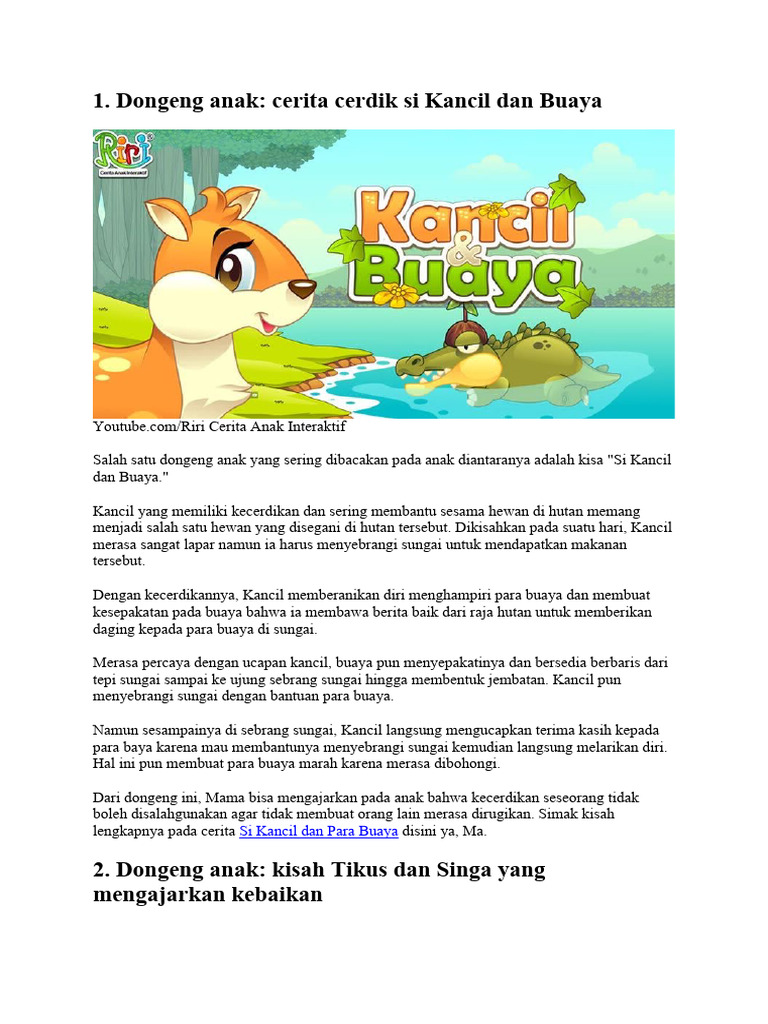 Dongeng Anak Cerita Cerdik Si Kancil Dan Buaya Pdf