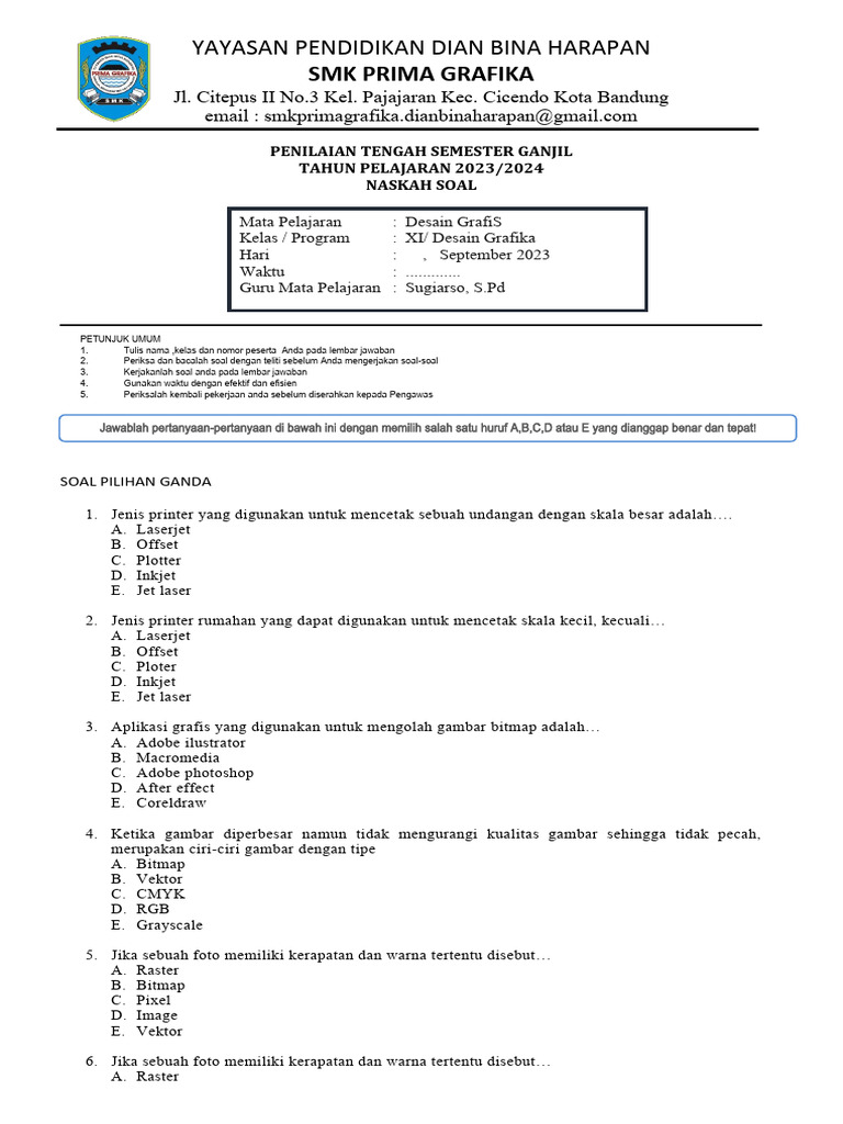 Desain Grafis XI Soal PTS | PDF
