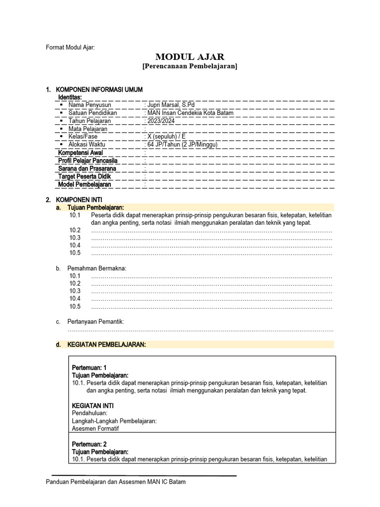 Format Modul Ajar IC Batam | PDF